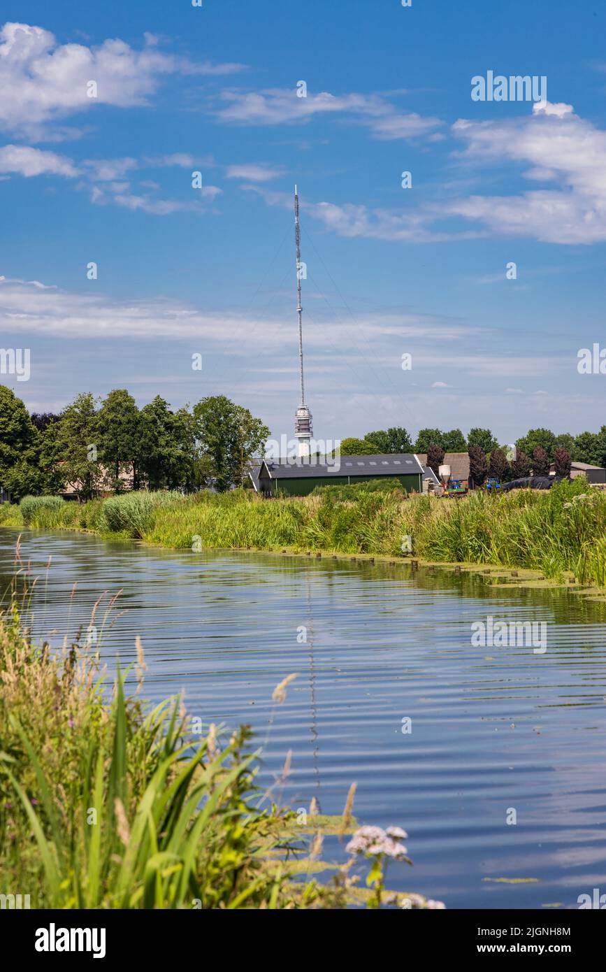 Landscape with Beilervaart and transmission tower Smilde in the ...