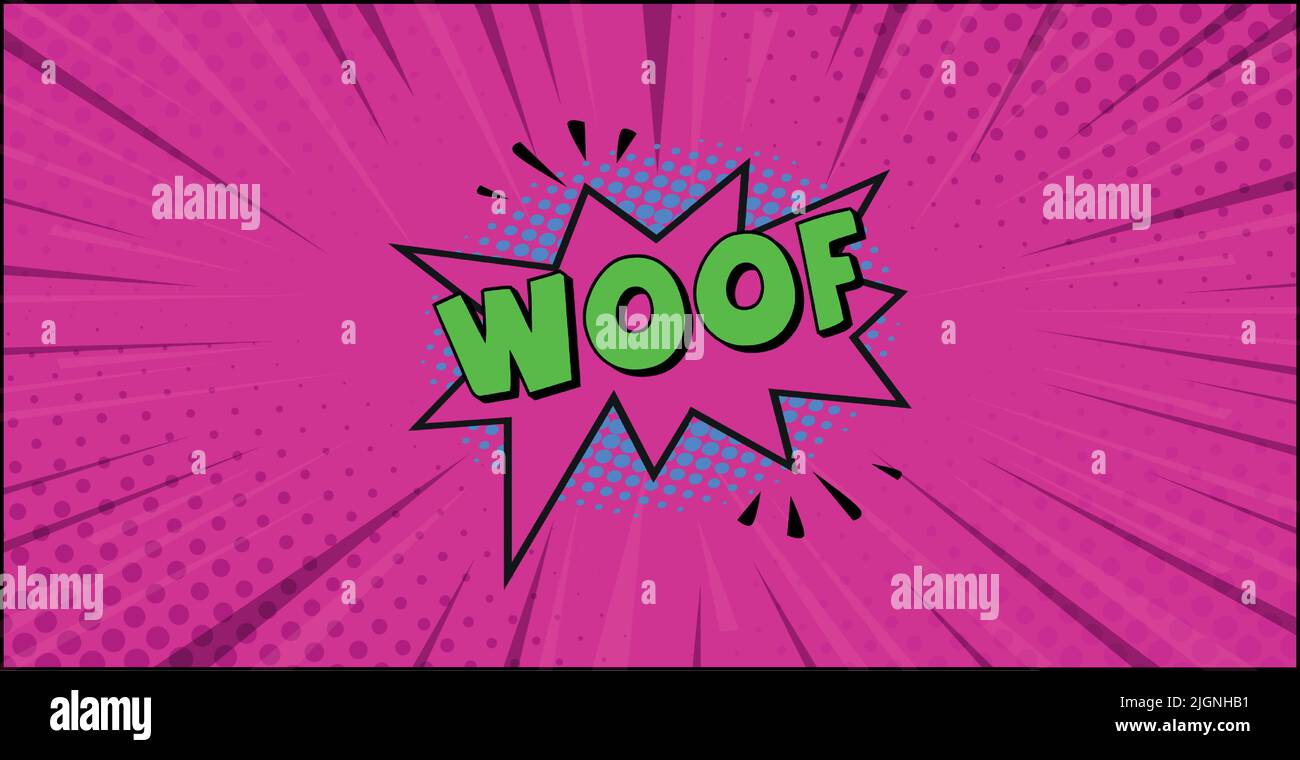 Comic zoom inscription WOOF on a colored background - Vector ...