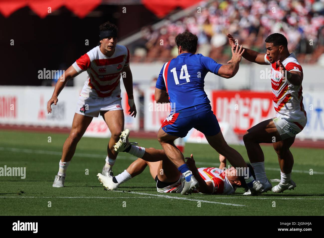 Tokyo, Japan. 9th July, 2022. (L-R) Dylan Riley (JPN), Damian Penaud ...