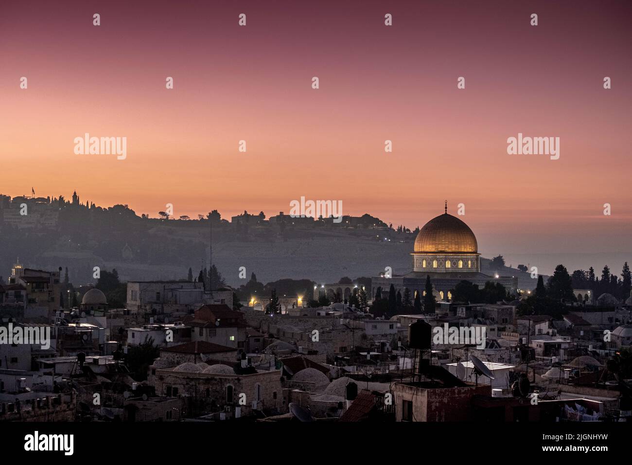 Jerusalem, Old City, Temple Mount. The gilded dome of the Dome of the ...