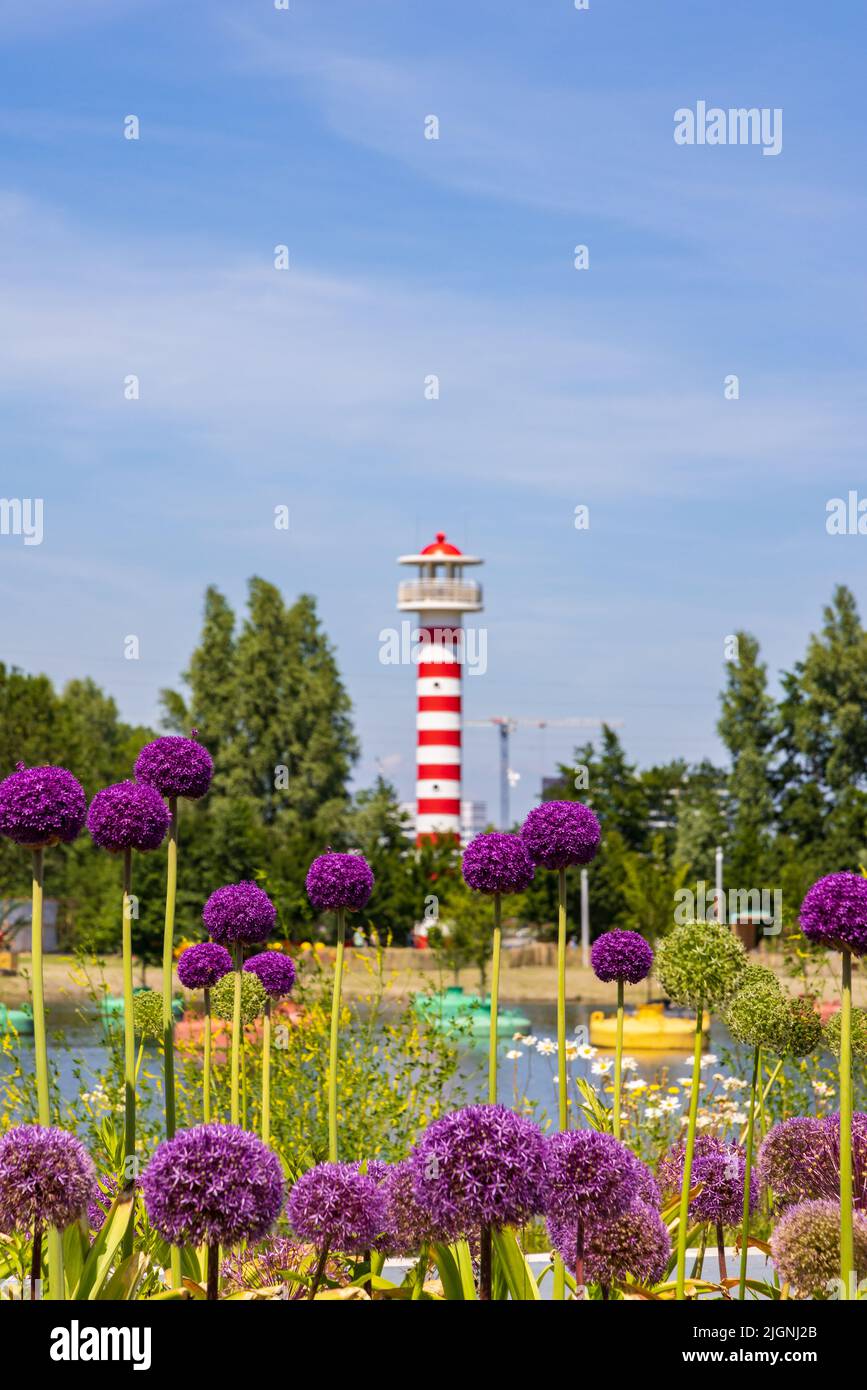Almere, The Netherlanda - June 15: Colorful lighthouse, floating trees ...