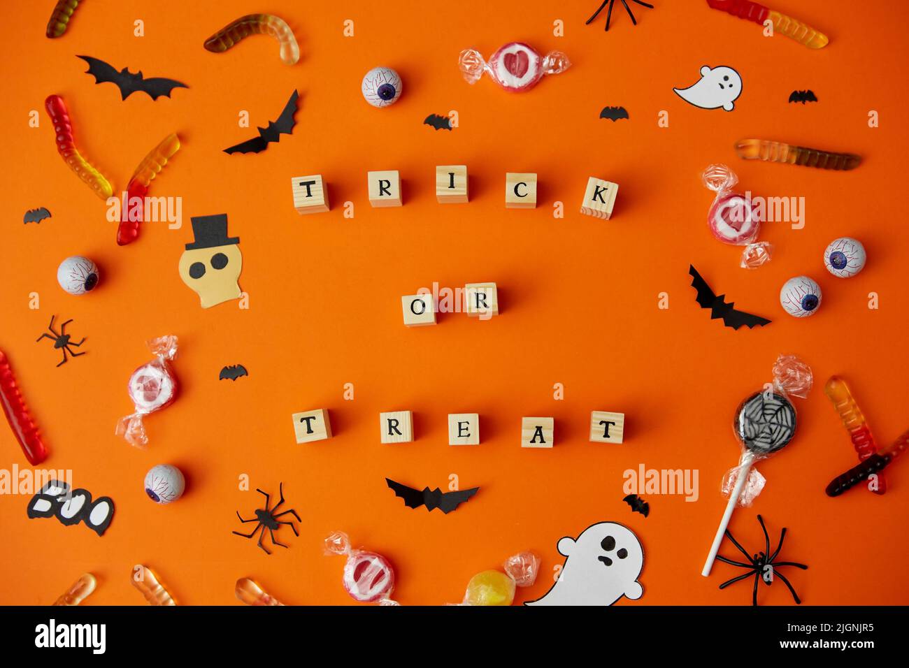 trick or treat letters and halloween sweets Stock Photo - Alamy