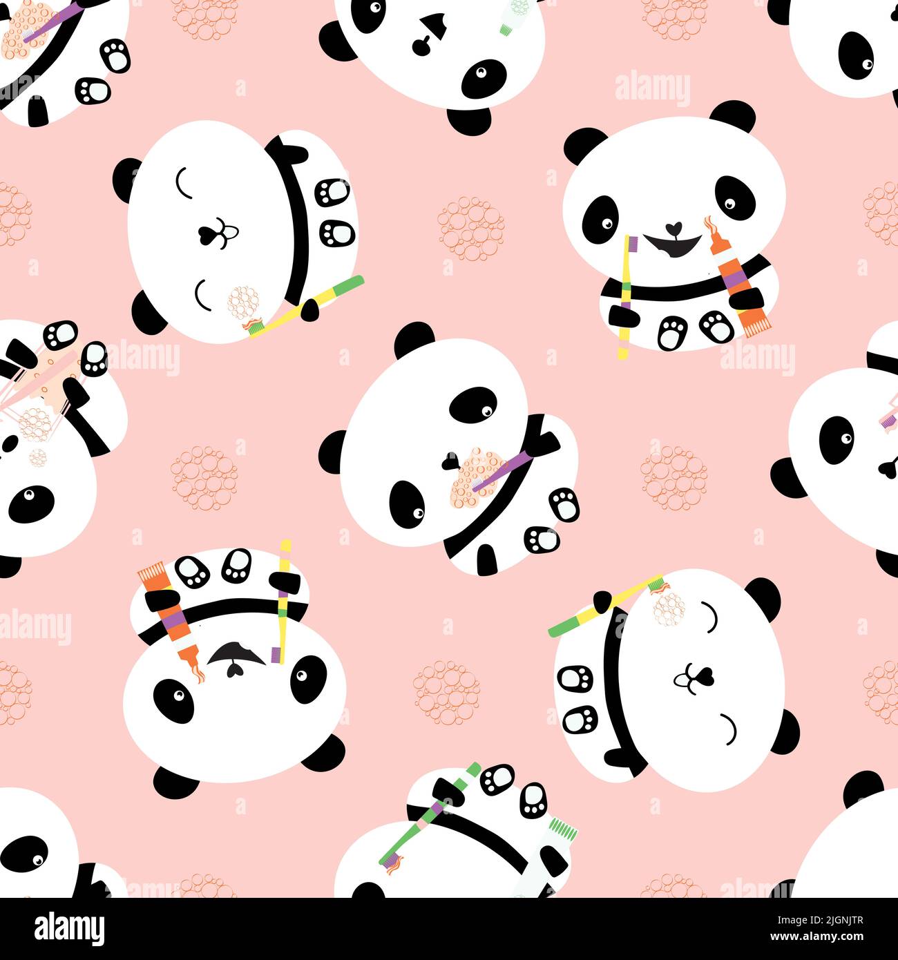 Kawaii panda kids dental health care vector educational seamless ...