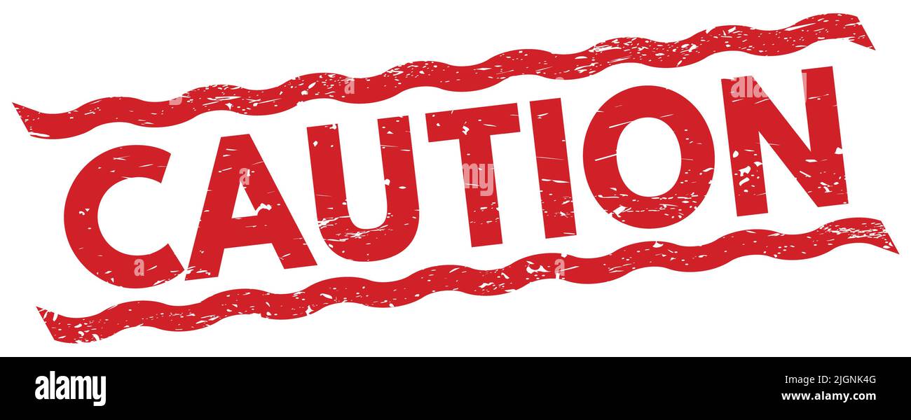 CAUTION text written on red lines stamp sign Stock Photo - Alamy