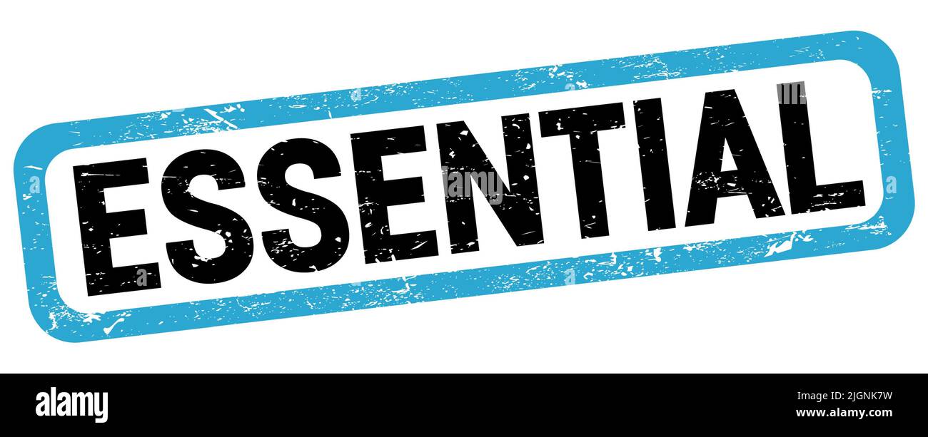 ESSENTIAL text written on blue-black rectangle stamp sign Stock Photo ...
