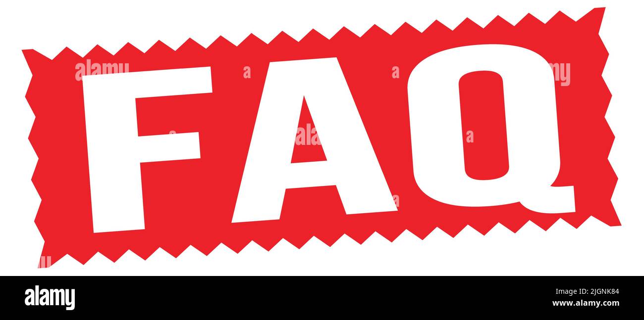FAQ text written on red zig-zag stamp sign Stock Photo - Alamy