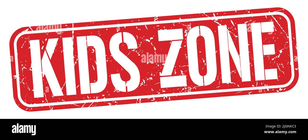 KIDS ZONE text written on red grungy stamp sign Stock Photo - Alamy