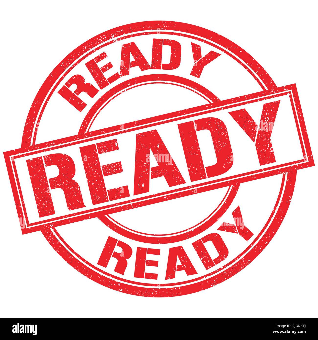 READY text written on red round stamp sign Stock Photo - Alamy