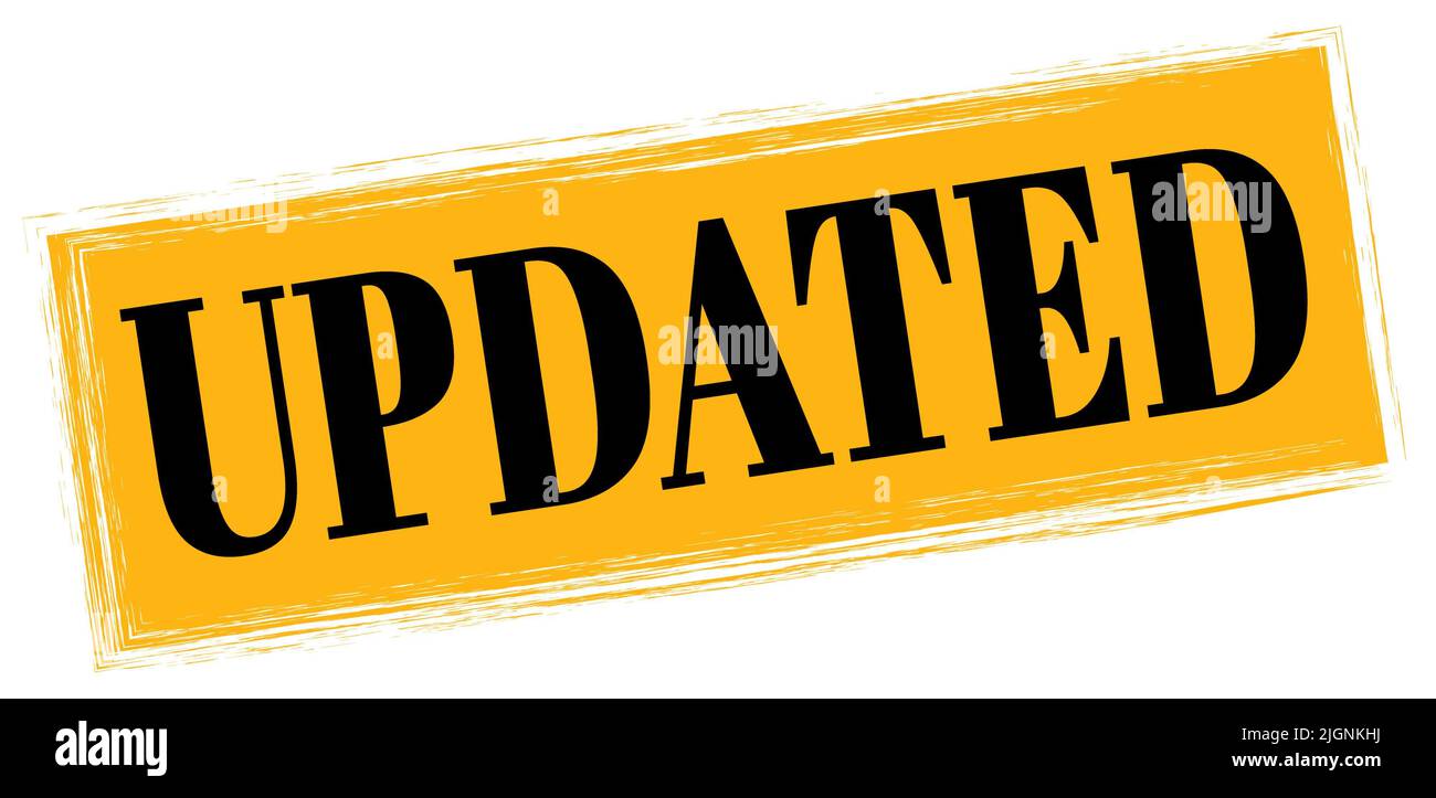 UPDATED text written on orange-black rectangle stamp sign Stock Photo ...