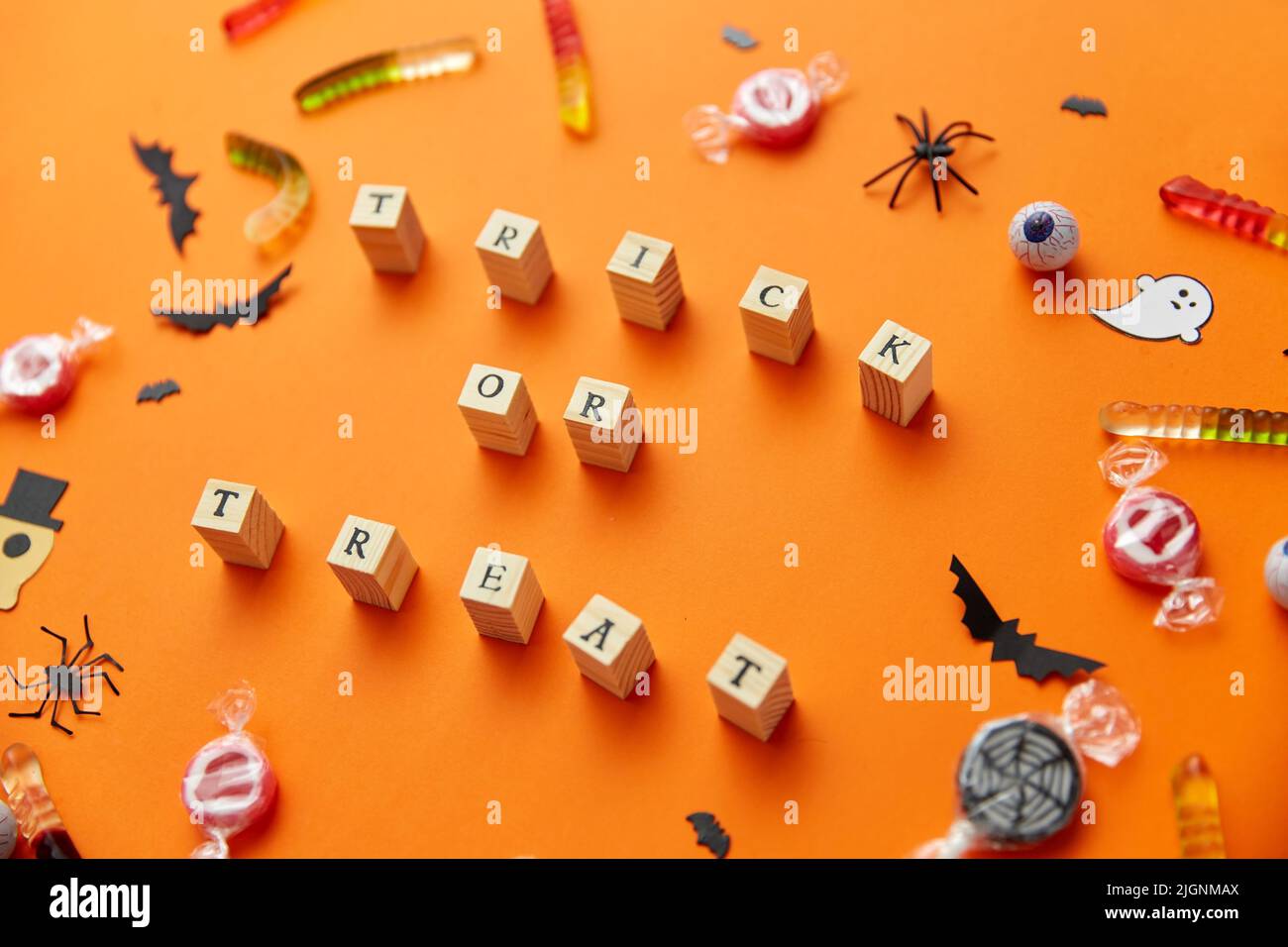 trick or treat letters and halloween sweets Stock Photo - Alamy