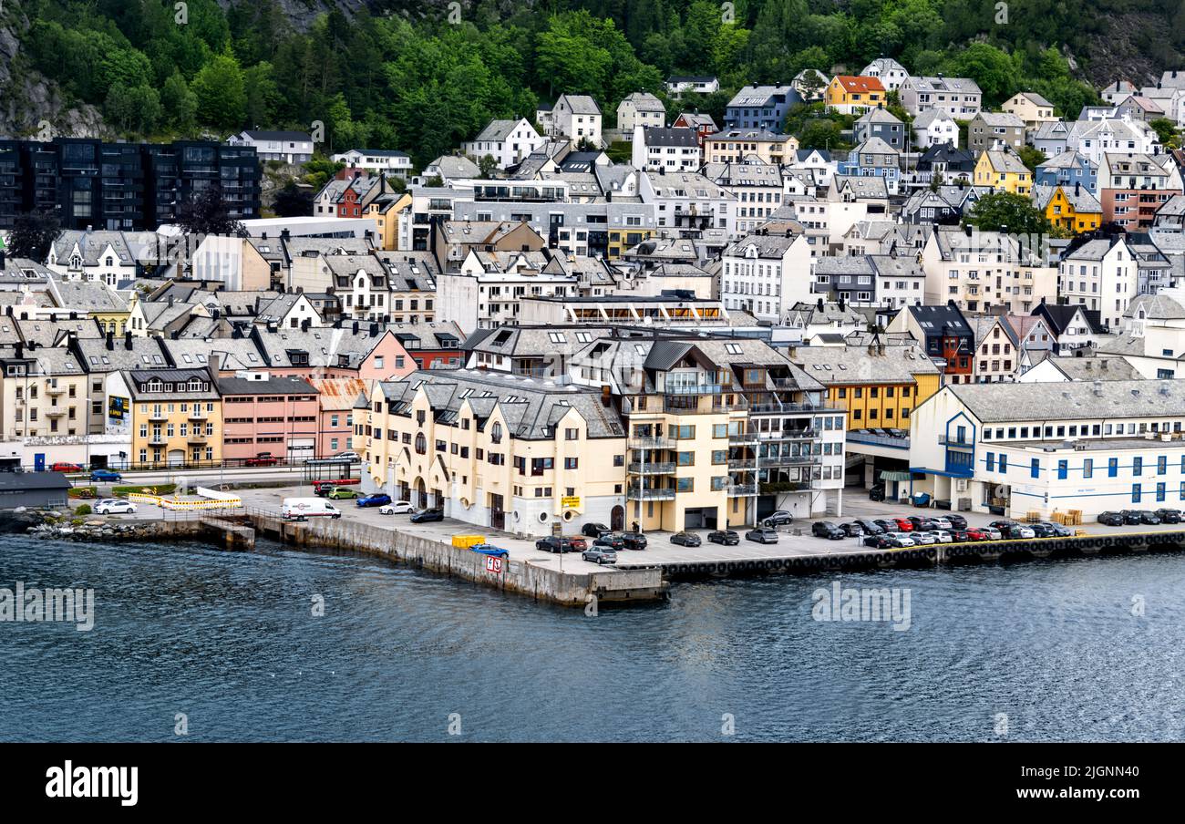 View of Alesund from viewpoint Fjellstua, Mount Aksla, Alesund, Norway ...