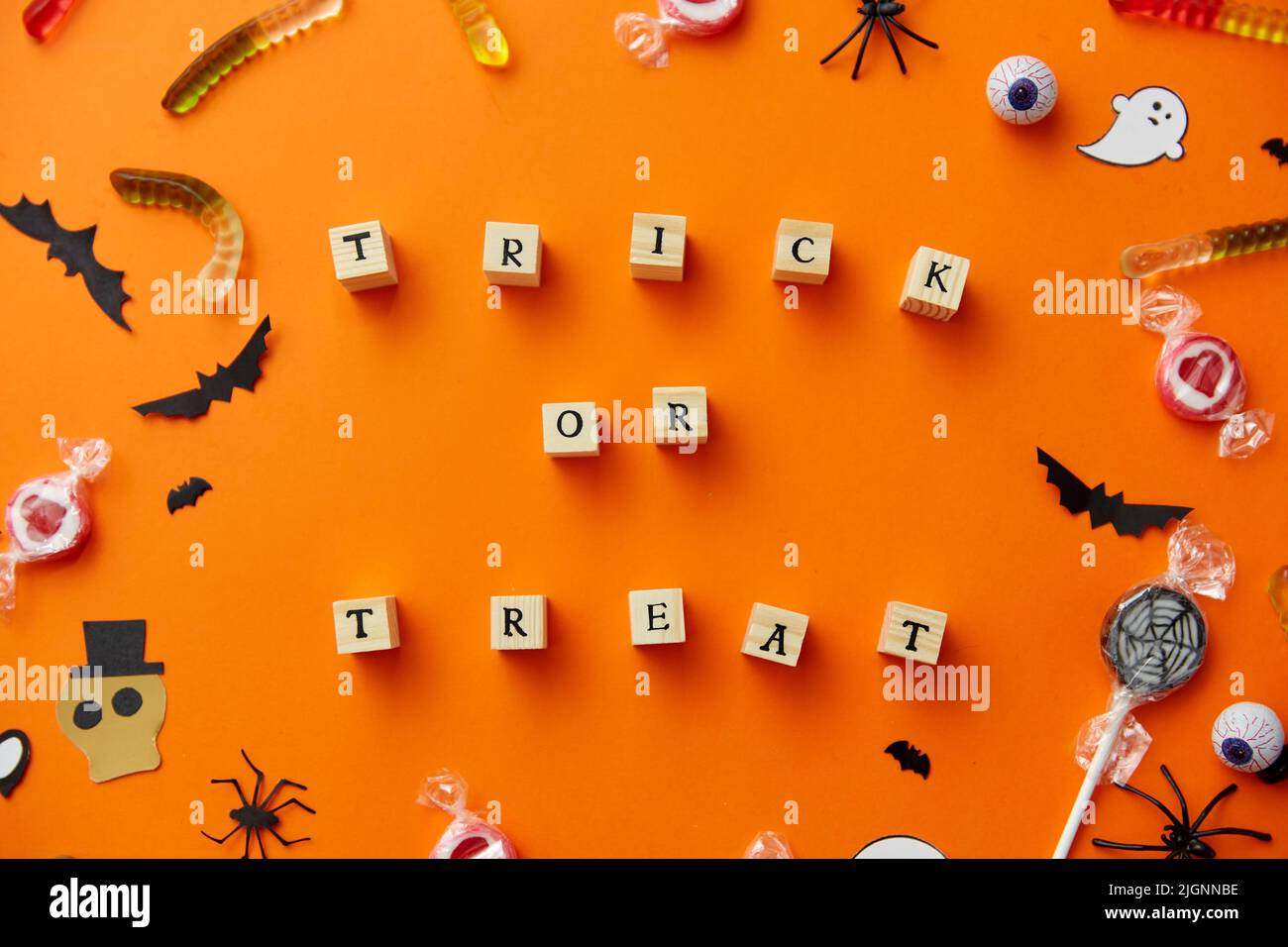 trick or treat letters and halloween sweets Stock Photo - Alamy