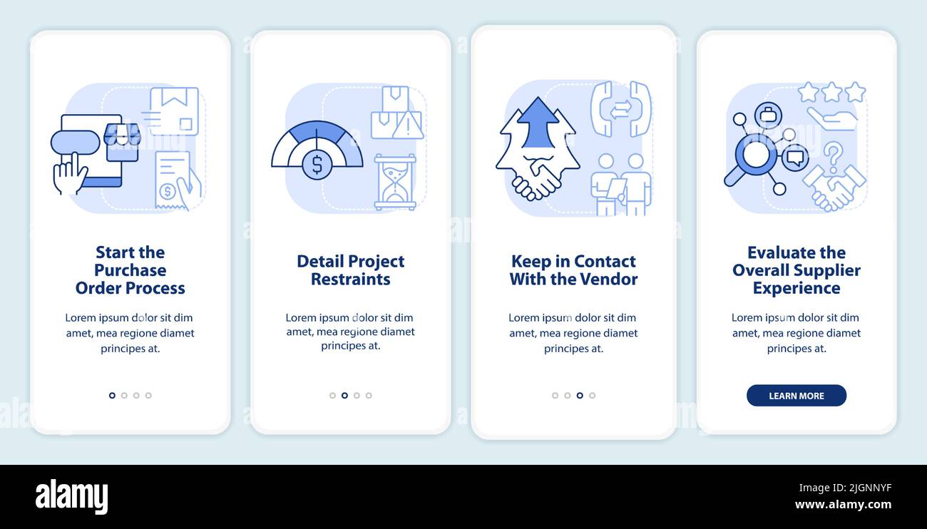 Effective purchasing process light blue onboarding mobile app screen ...