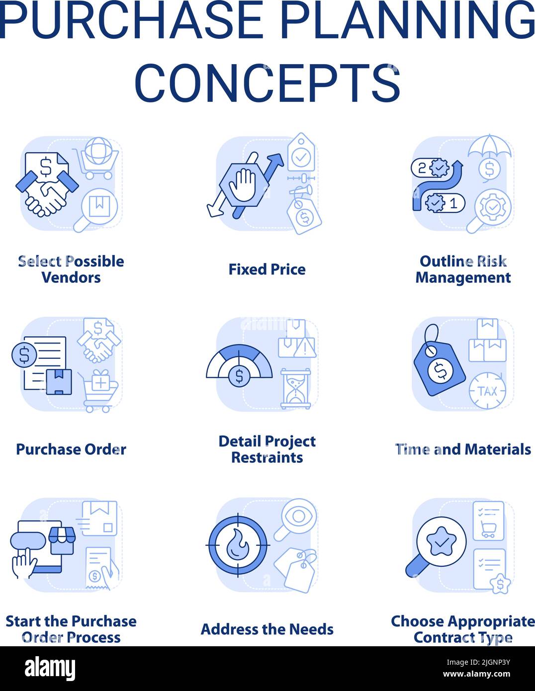 Purchase planning light blue concept icons set Stock Vector Image & Art - Alamy