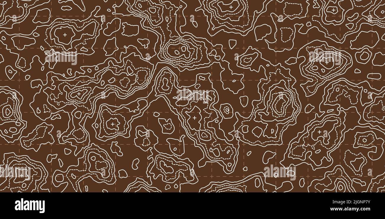 Topography brown map seamless pattern with grid and mountains. Abstract ...
