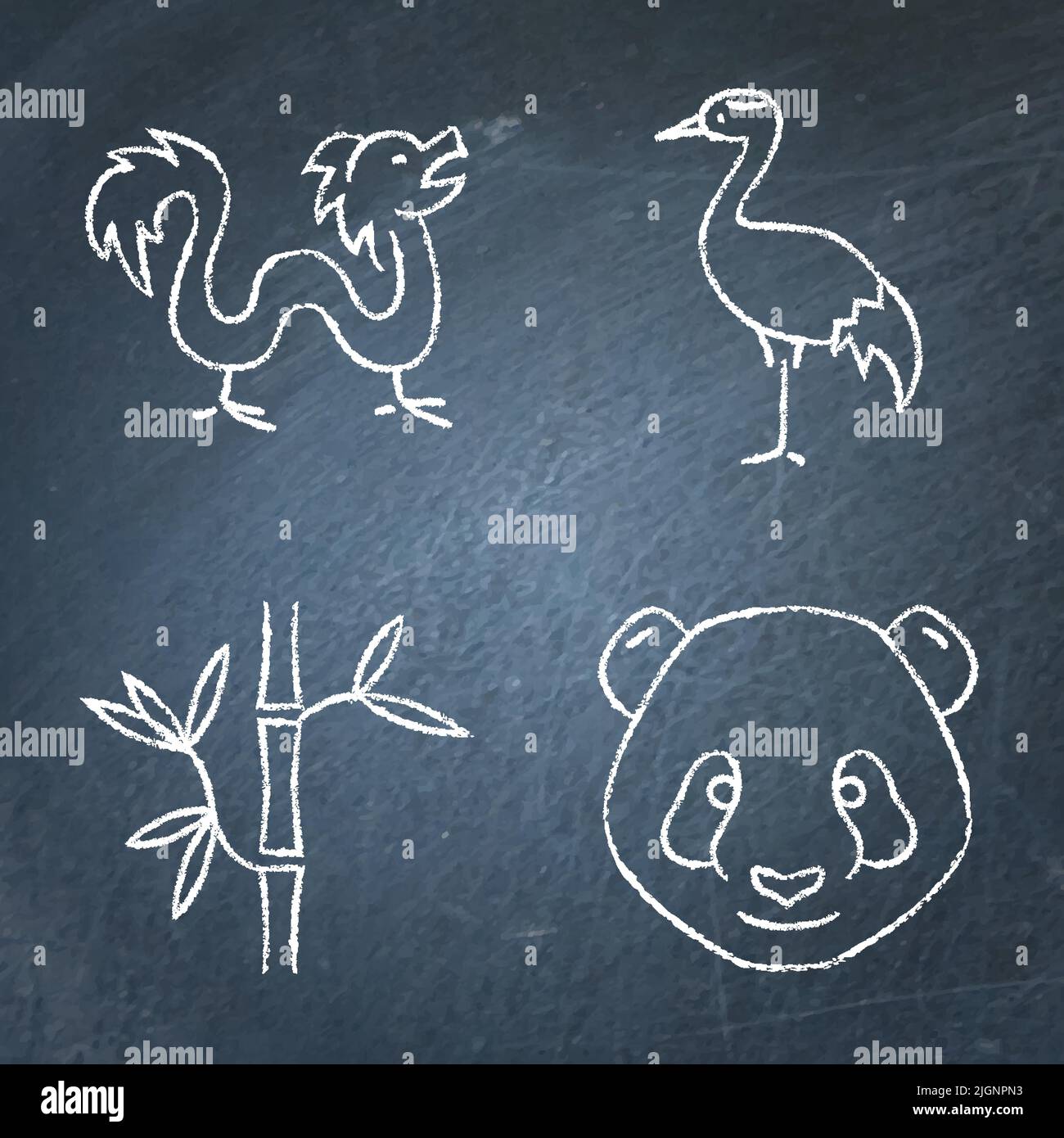 Chinese national symbols icon set on chalkboard. Asian animals and ...