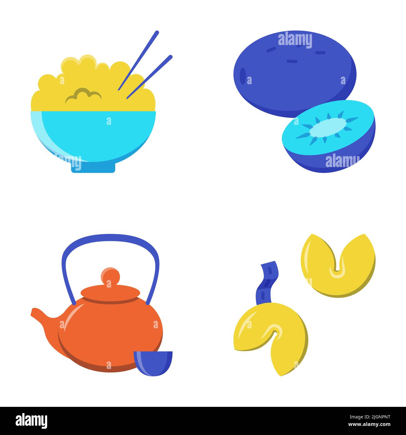 Chinese traditional symbols icon set in flat style. Asian food and ...