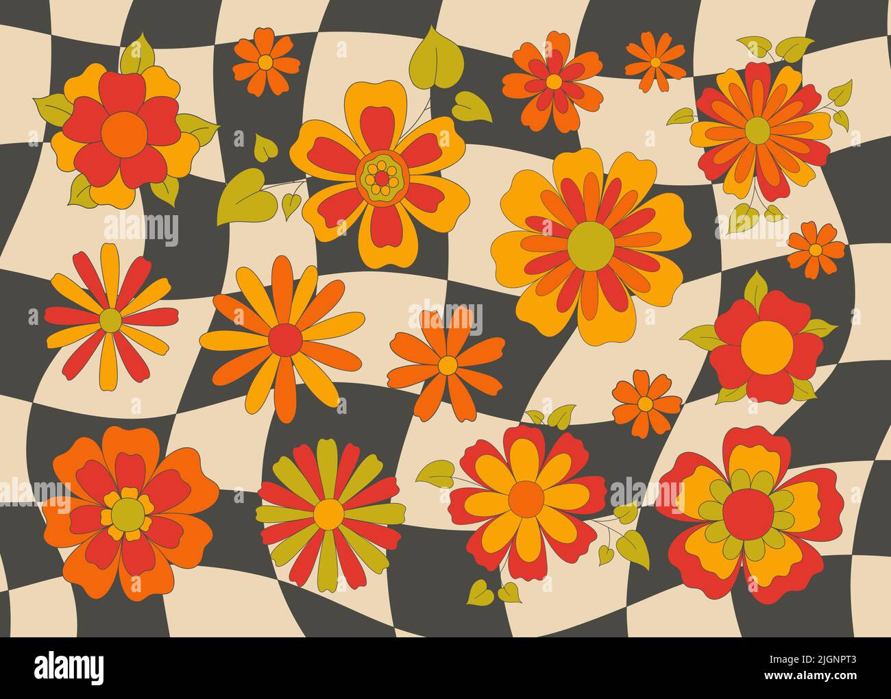 Hippie funky vibe style flower set. Vintage 1960-1970.All element are ...