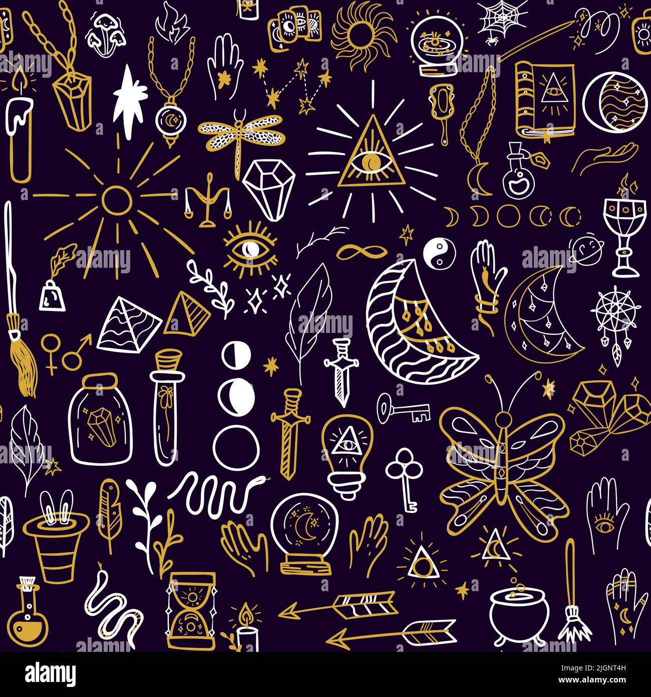 Magic Witchcraft Doodle Seamless Pattern Stock Vector Image & Art - Alamy
