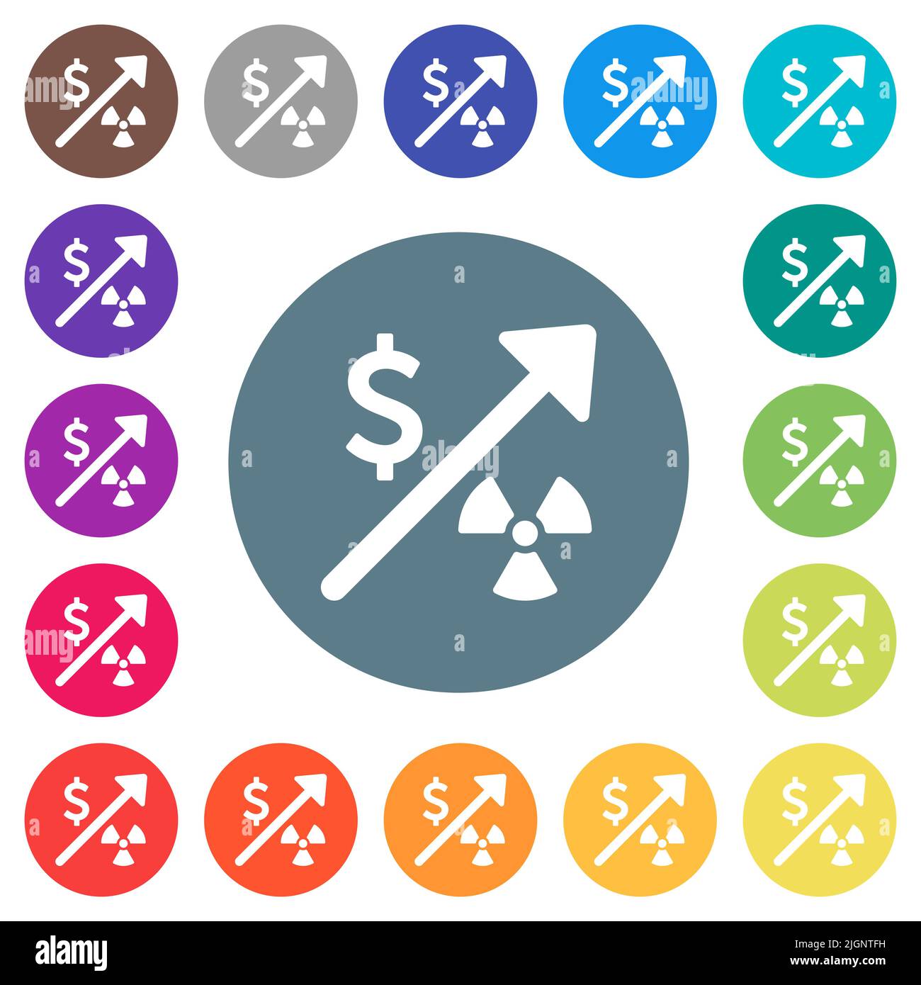 Rising nuclear energy american dollar prices flat white icons on round ...