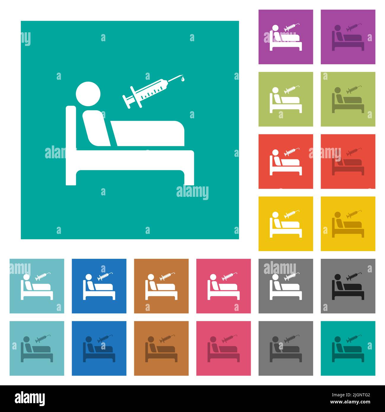 Vaccination ward multi colored flat icons on plain square backgrounds ...