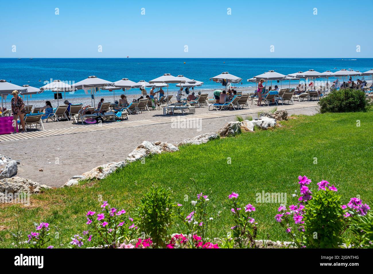 Faliraki Beach is a popular beach on Rhodes Island in Greece Stock ...