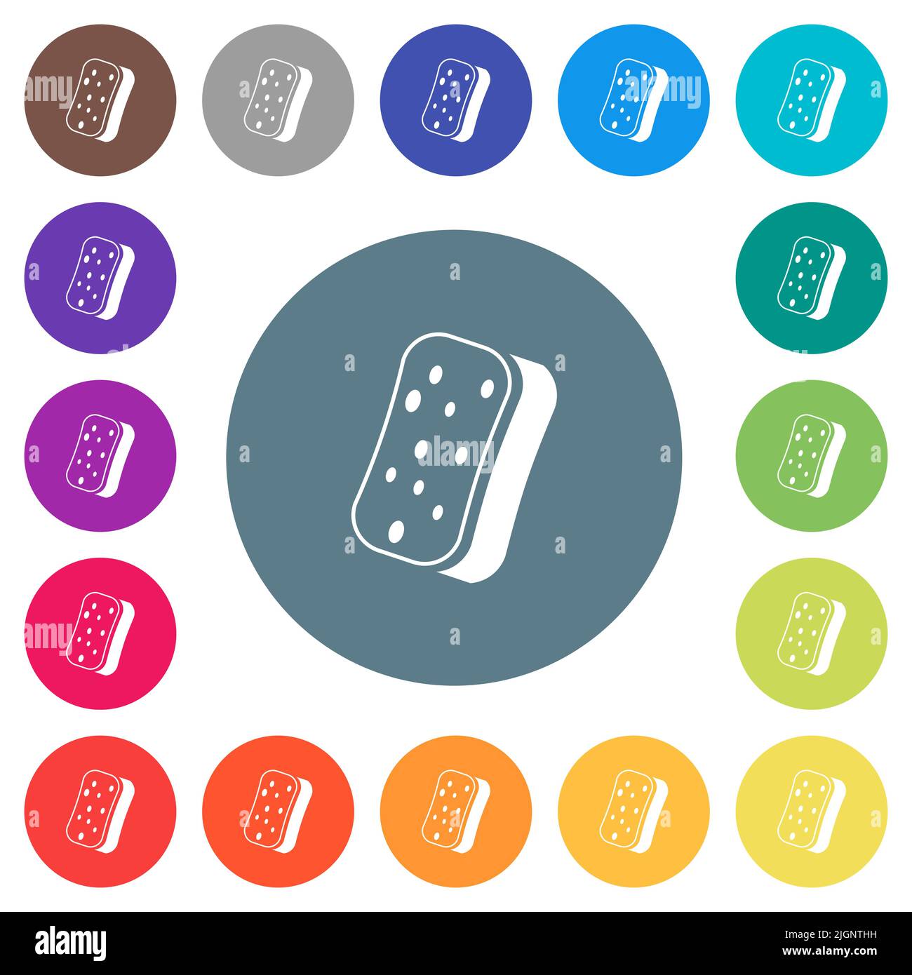 Dishwashing sponge flat white icons on round color backgrounds. 17 background color variations ...