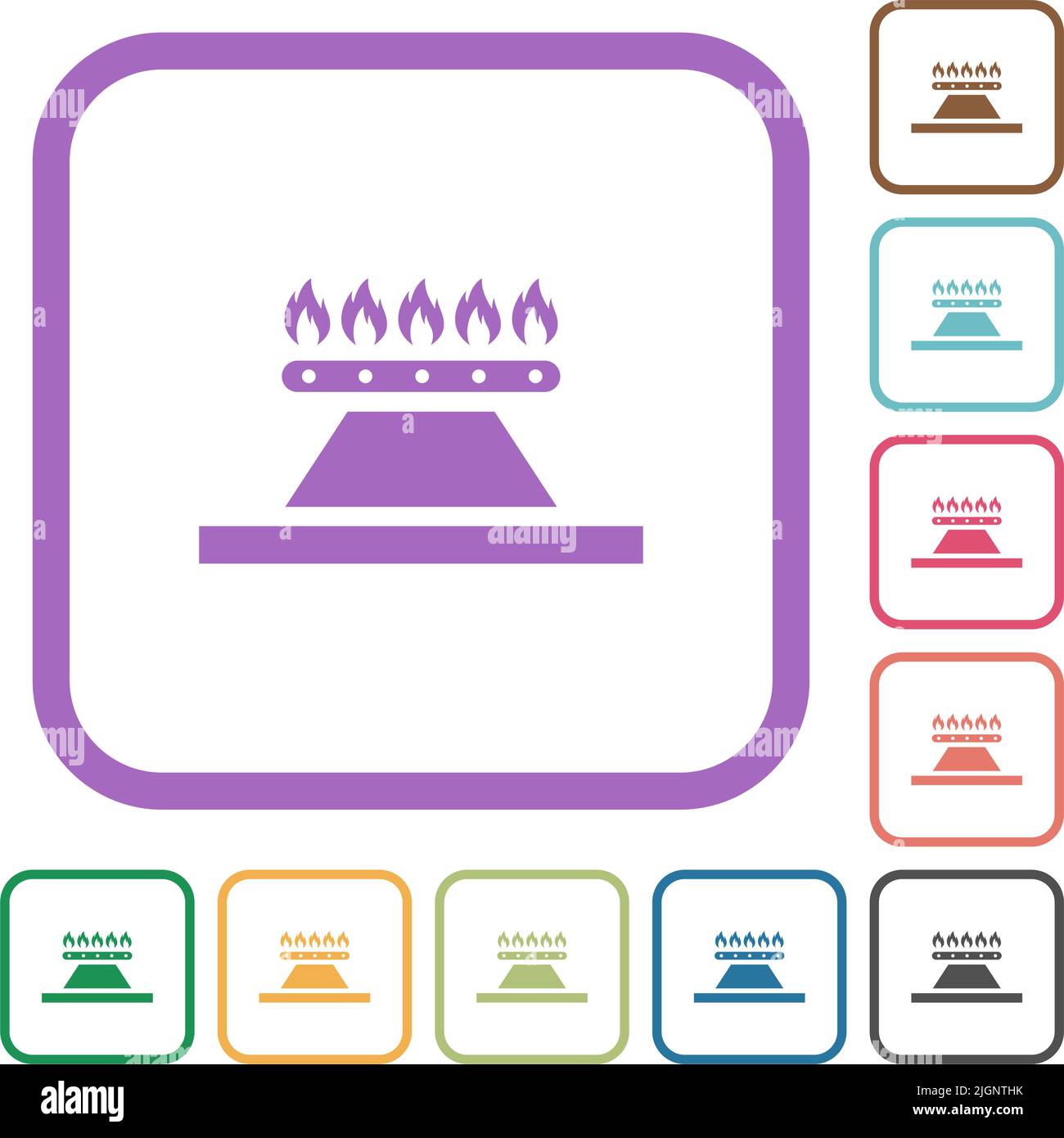 Kitchen gas stove simple icons in color rounded square frames on white ...