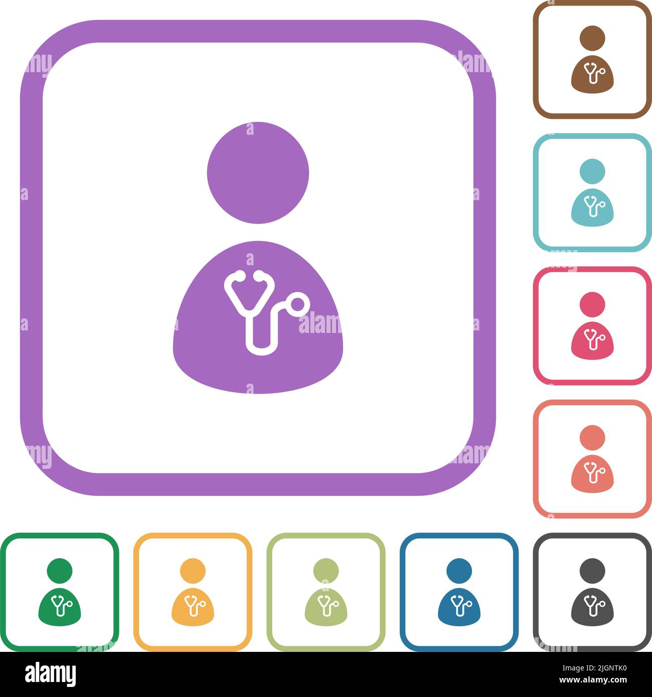Doctor simple icons in color rounded square frames on white background ...