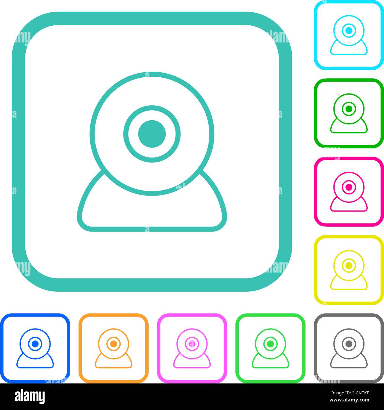 Webcam outline vivid colored flat icons in curved borders on white ...