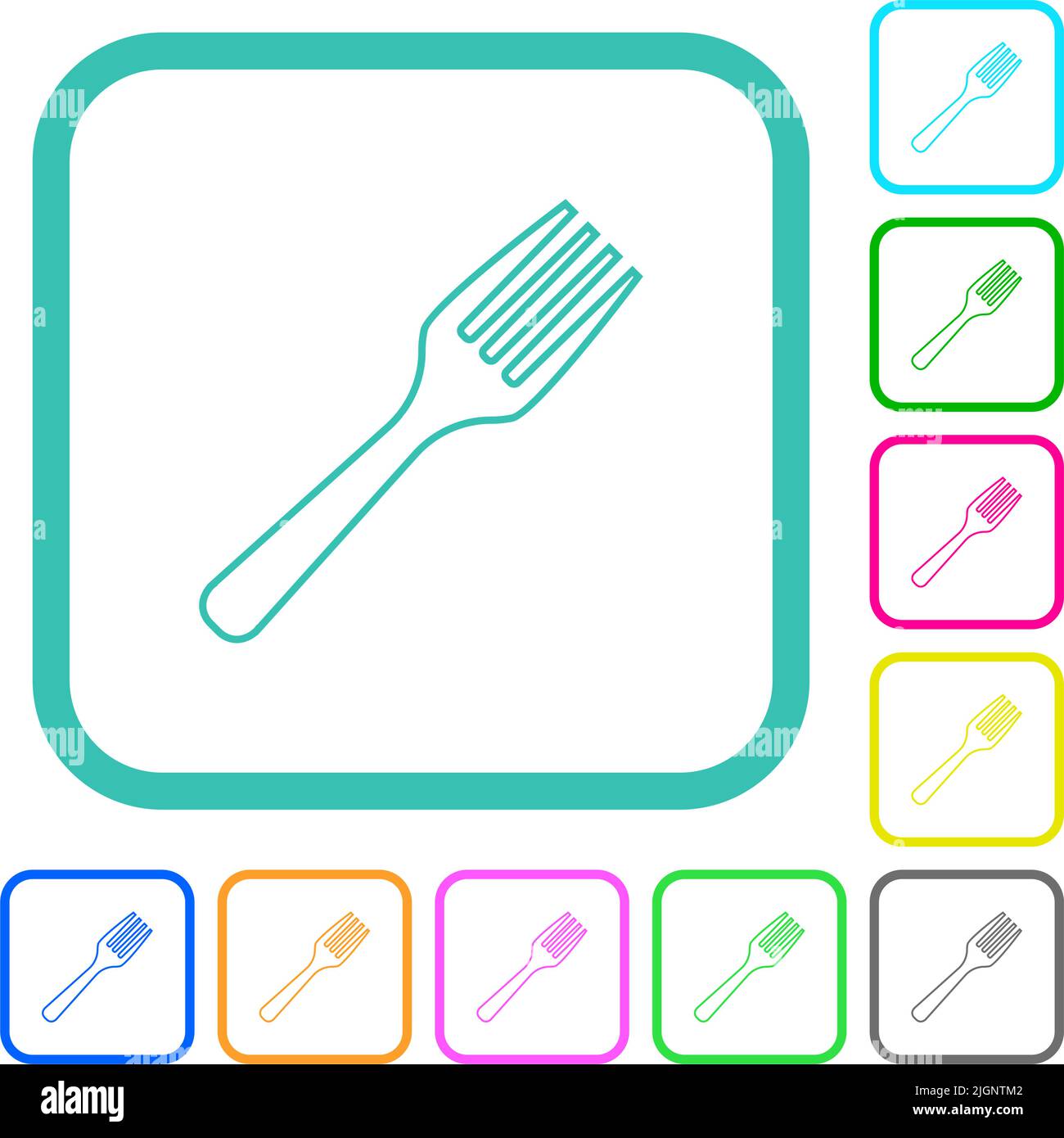 Single fork outline vivid colored flat icons in curved borders on white ...
