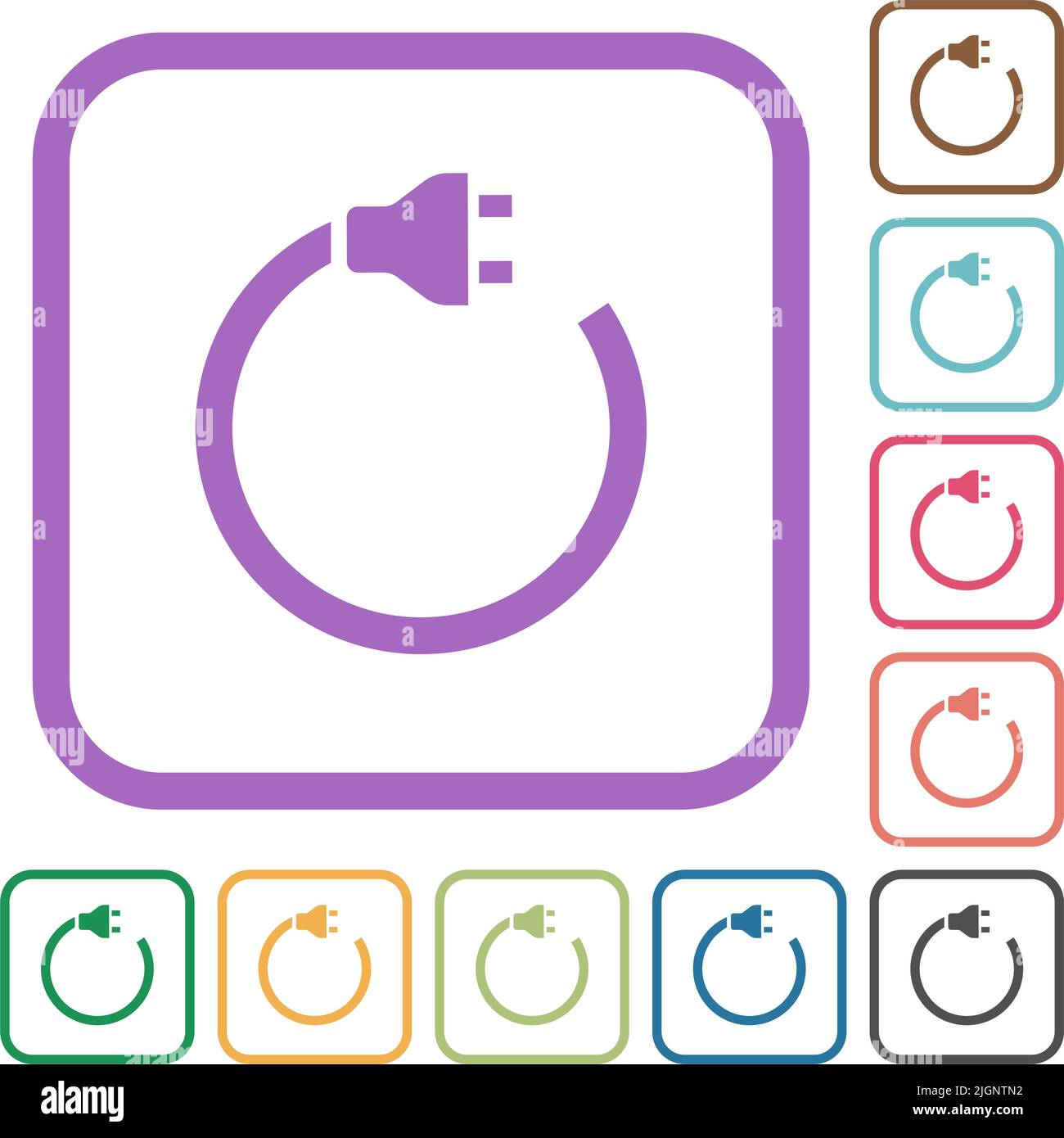 Electrical plug and cord simple icons in color rounded square frames on ...