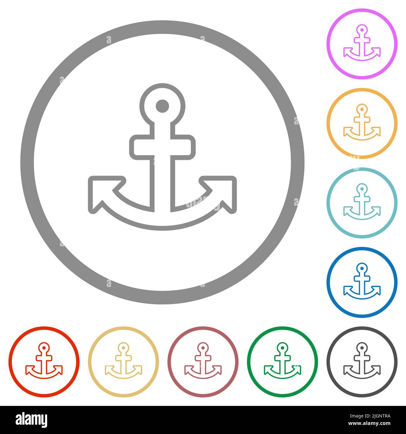 Anchor outline flat color icons in round outlines on white background ...