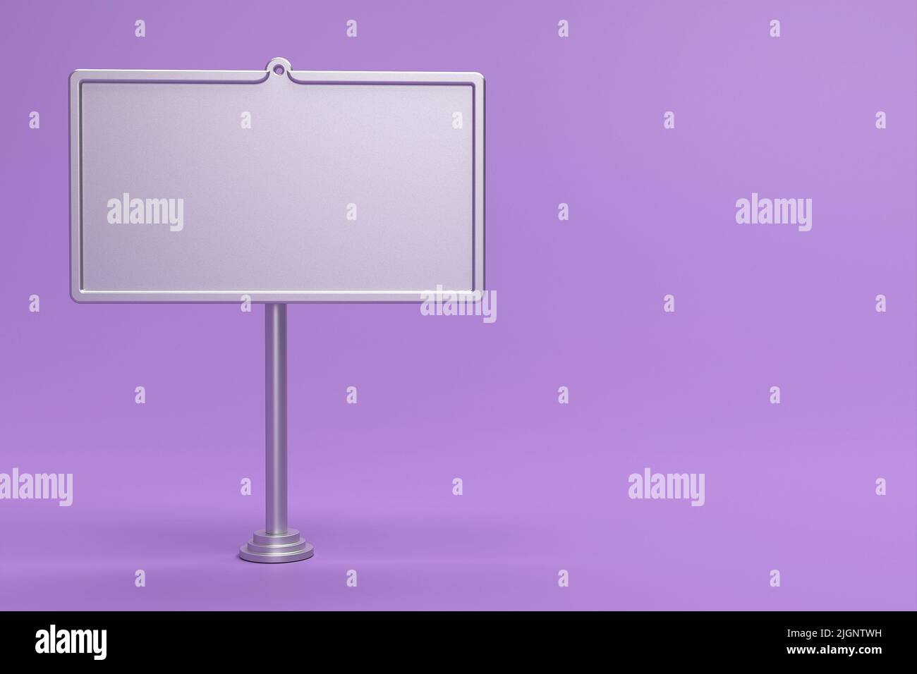 Blank white metal board street stand mockup on purple background ...