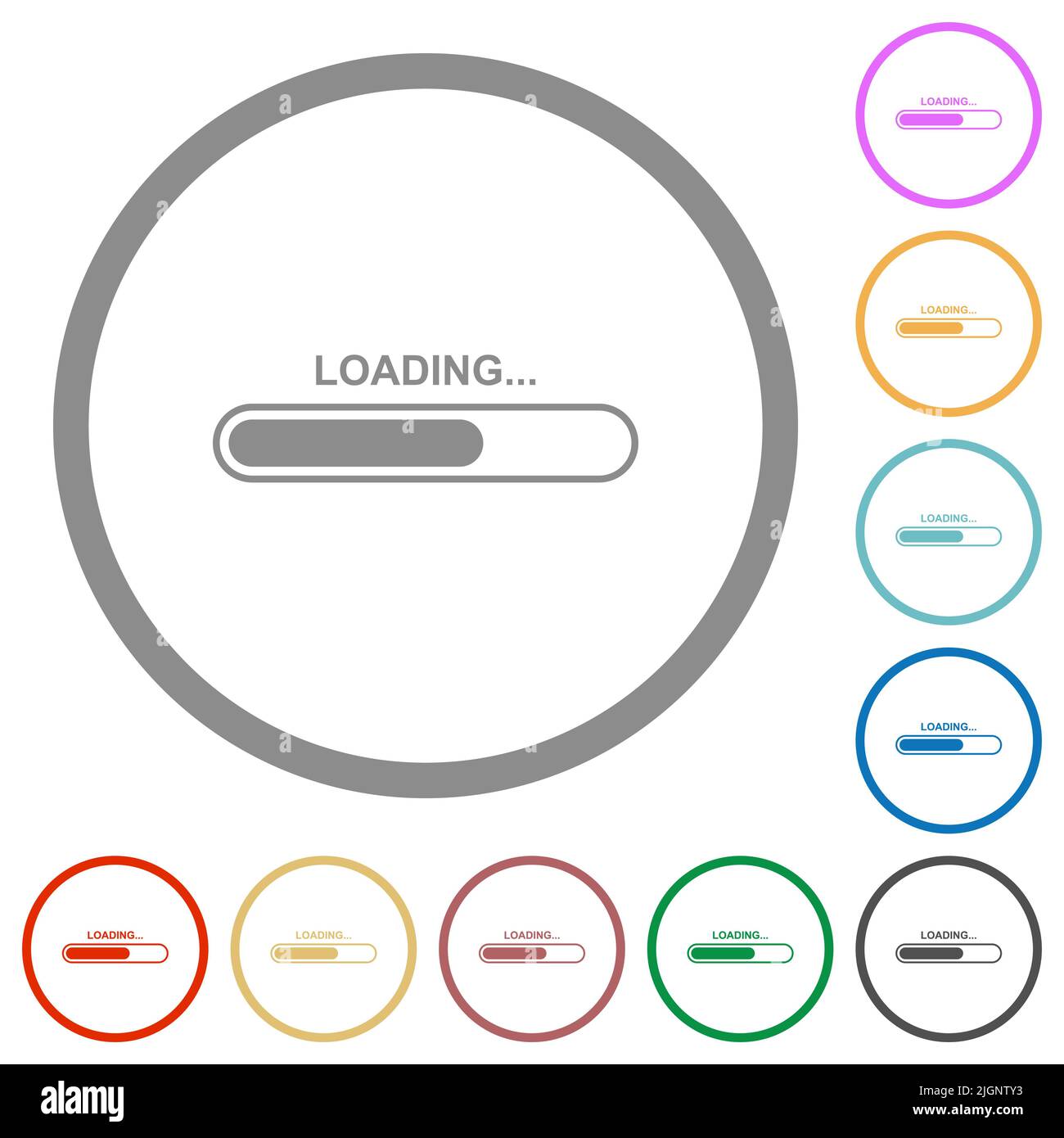 Loading flat color icons in round outlines on white background Stock ...