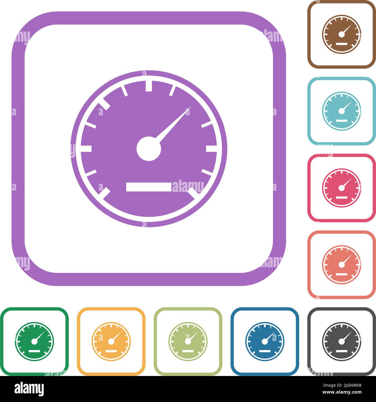 Speedometer solid simple icons in color rounded square frames on white ...