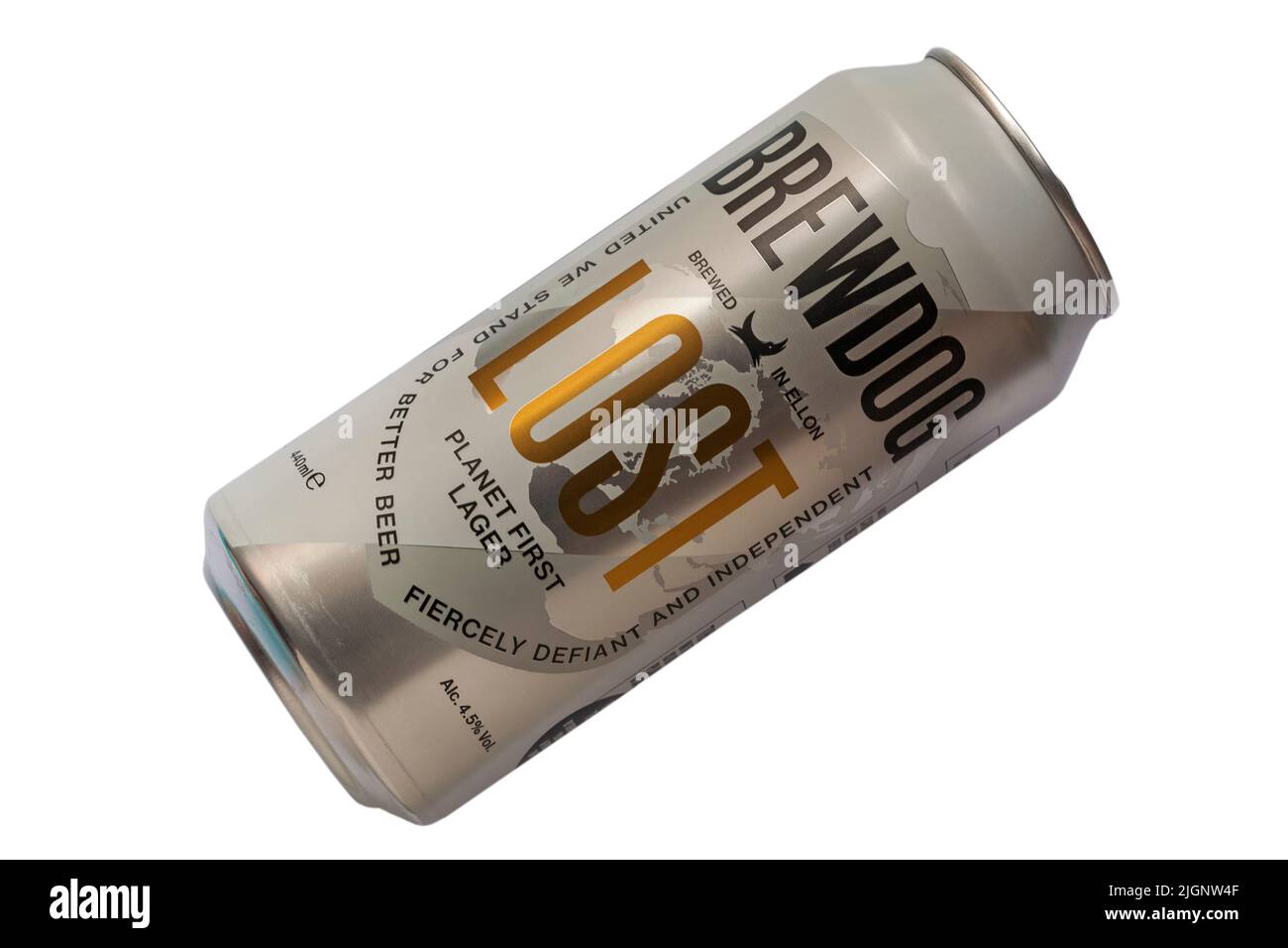 Can of Brewdog Lost lager planet first lager isolated on white ...