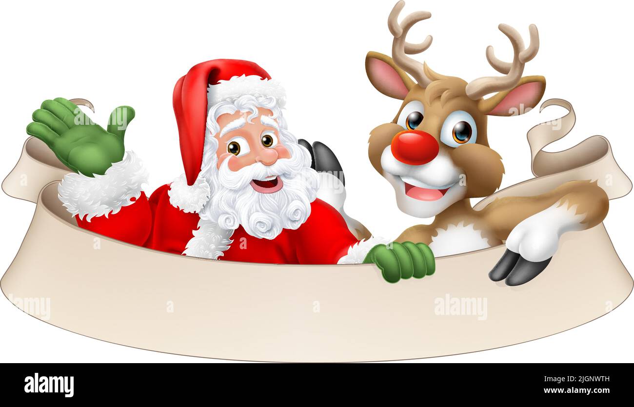 Santa Claus Father Christmas Reindeer Scroll Sign Stock Vector Image ...
