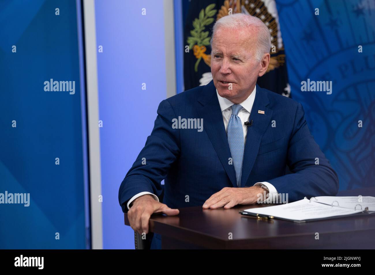 United States President Joe Biden receives a briefing from National ...