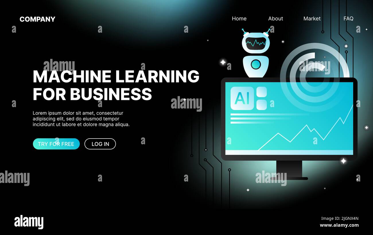 Machine Learning Website for Business. Isometric Landing Page Template ...