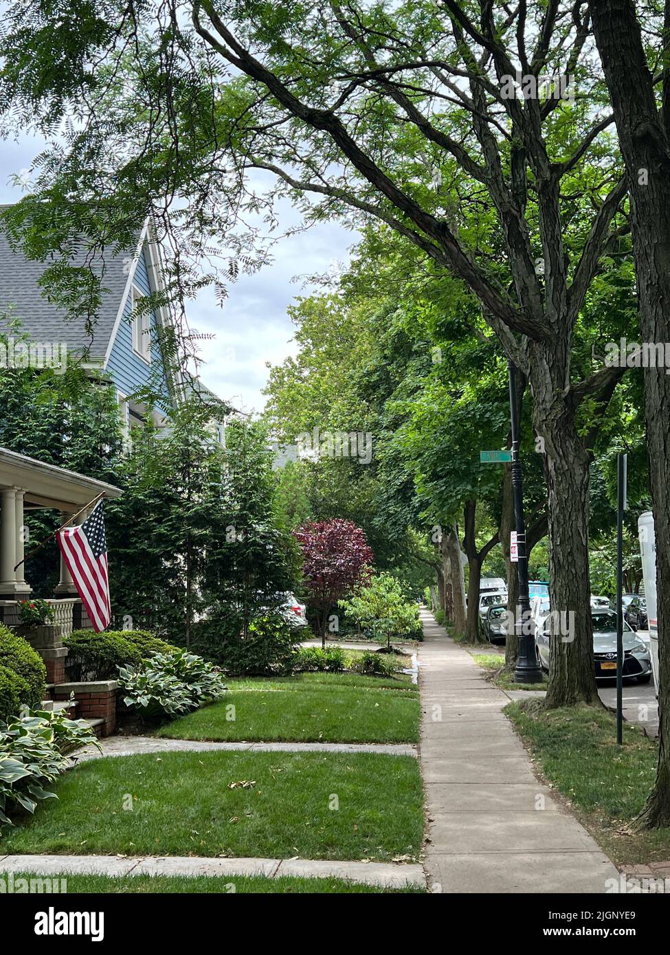 Spring on a quiet residential Street in the Prospect Park South ...