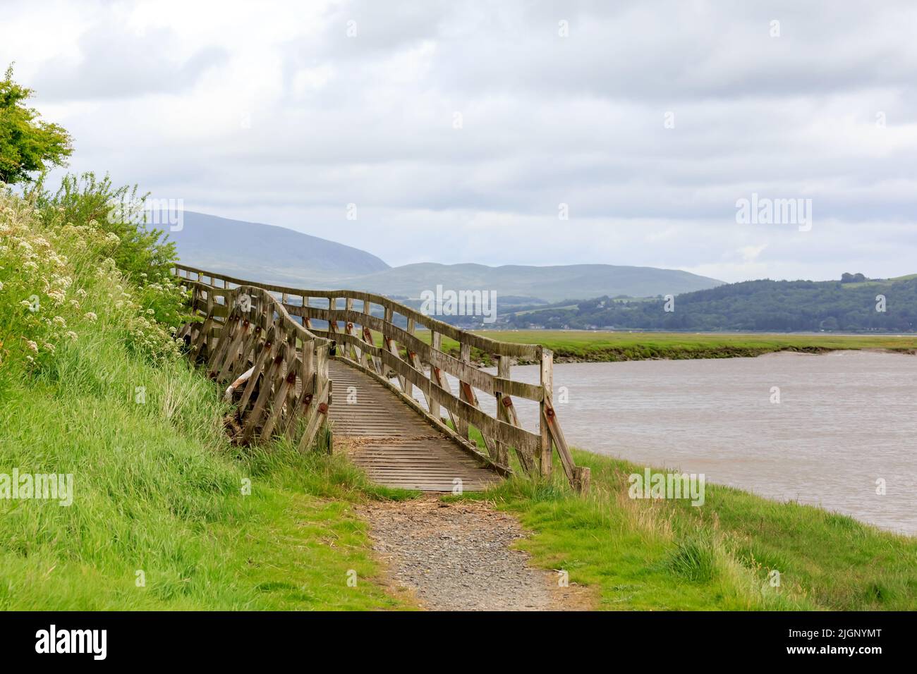 Raised wooden walkway at the side of the River Bladnoch Scotland Stock ...