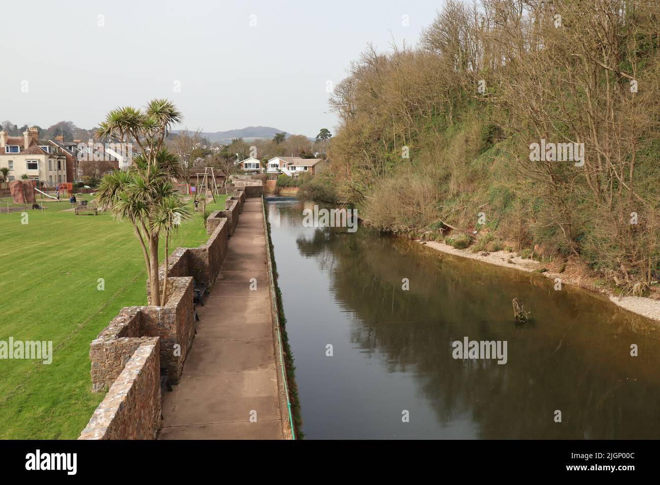 The River Sid in Sidmouth taken from the new Alma Bridge looking inland ...