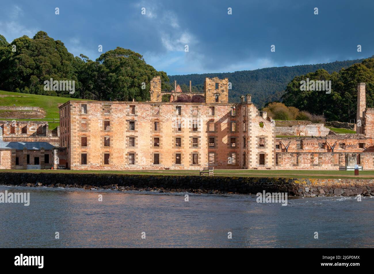Port Arthur Australia, view across bay to ruins of 19th century penal ...
