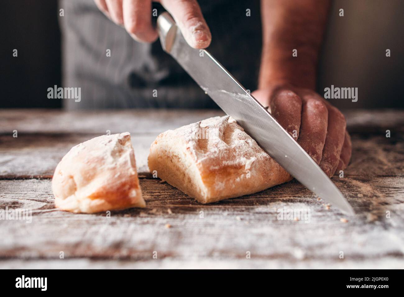 Close up knife cutting homemade hi-res stock photography and images - Alamy