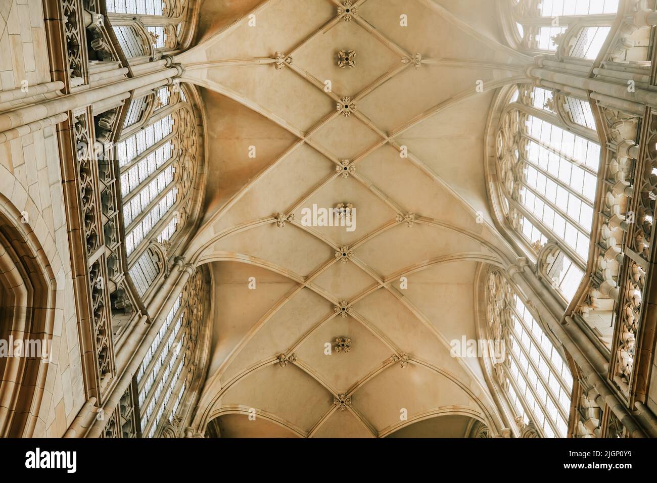 Dome in Cathedral. Grand interior, gothic ornamental details of roof ...