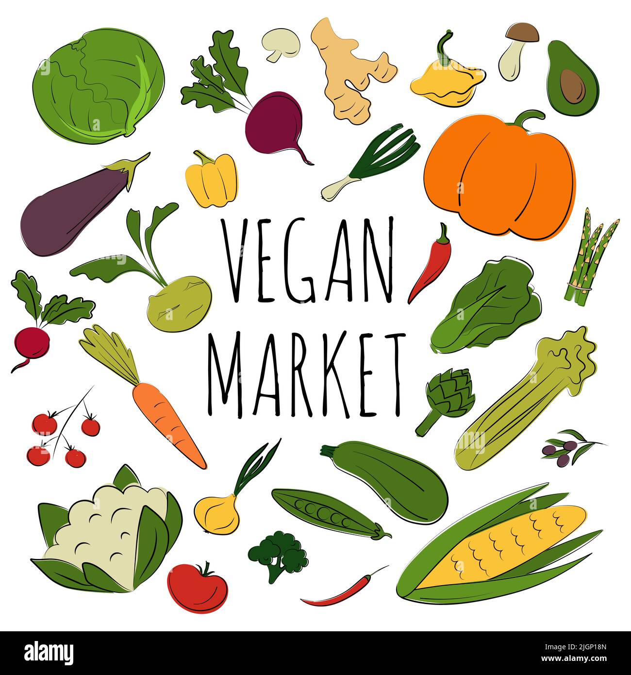 Vegetable set. Vector flat illustration. Vegetarian concept Stock ...