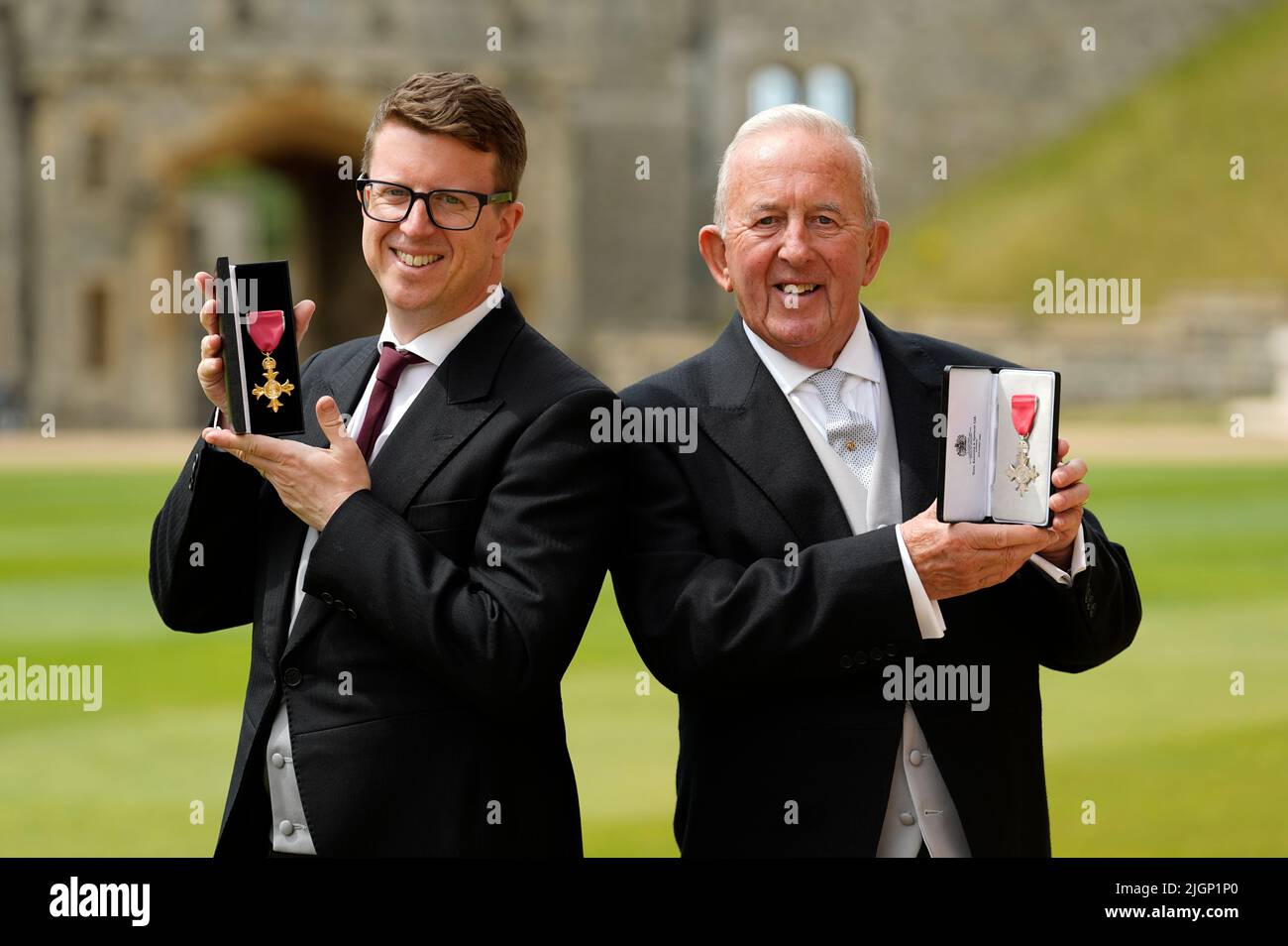 Matthew Hyde (left) and his father Richard Hyde after being made OBE ...