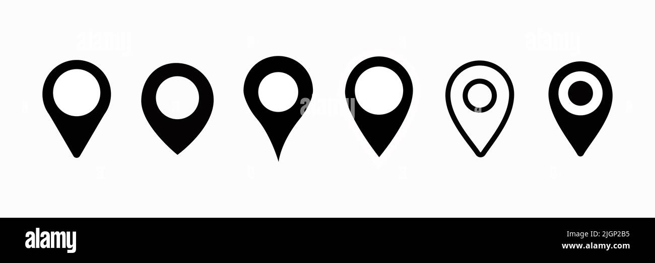 Map location icon. Long simple map mark, symbol pointer, black on white ...