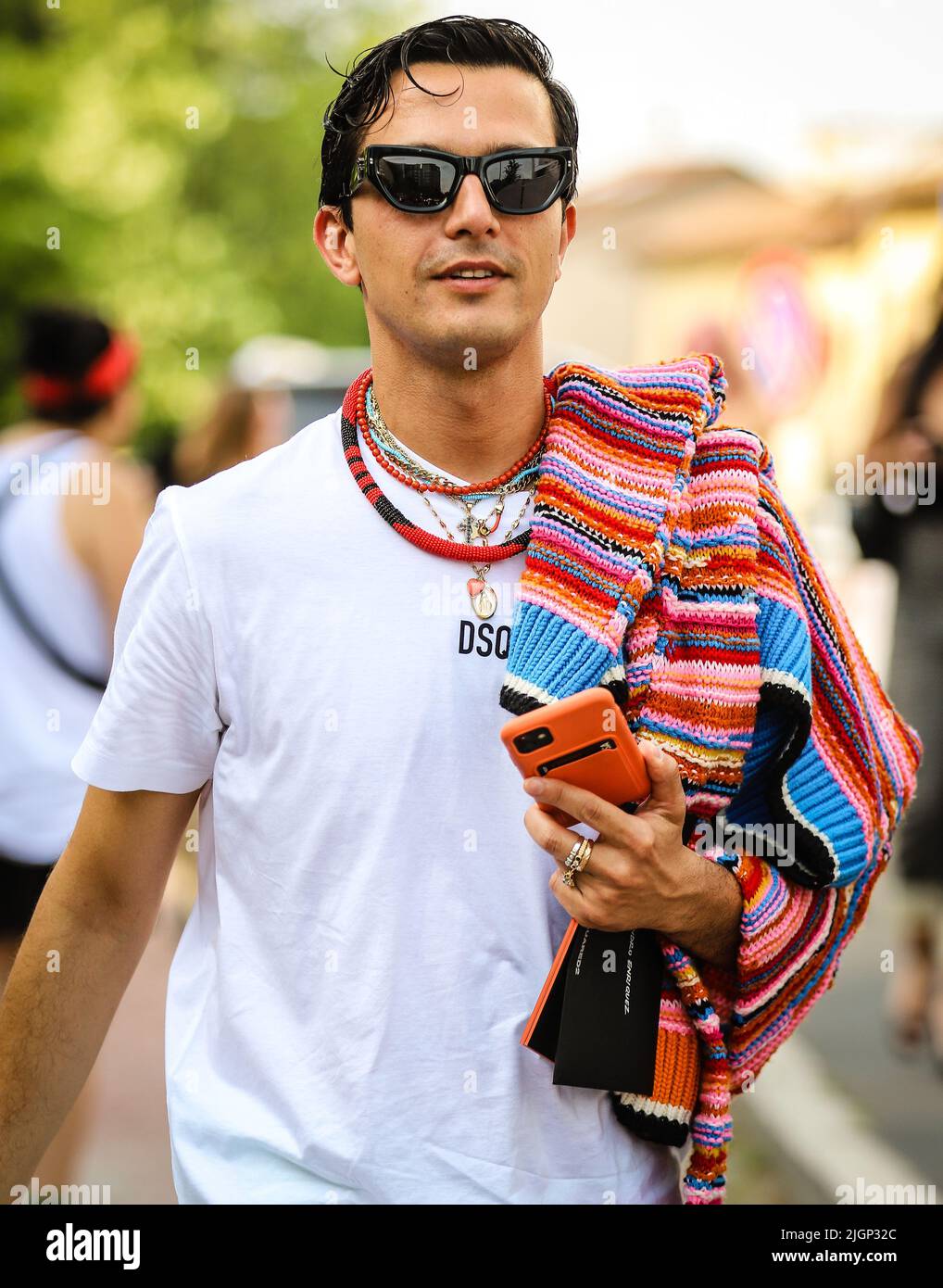 MILAN, Italy- June 17 2022: Alessandro Enriquez on the street in Milan ...